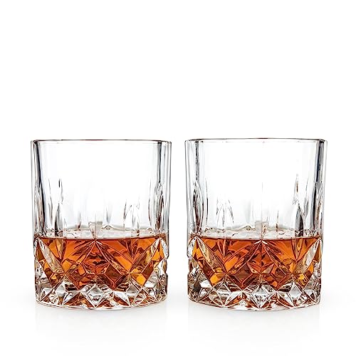Viski Admiral Crystal Whiskey Tumbler Set of 2 - Premium Crystal Clear Liquor Drinking Glass, Classic Lowball Cocktail Glasses Gift Set, 9 Oz