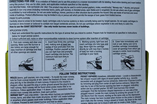 The Giant Destroyer (GAS KILLER) (12/4PK TOTAL) 48 kills Moles, Gophers, Woodchucks, Norway Rats, Skunks, Ground Squirrels in their Holes, Tunnels, Burrows. NO dealing w/ dead pest, better than traps