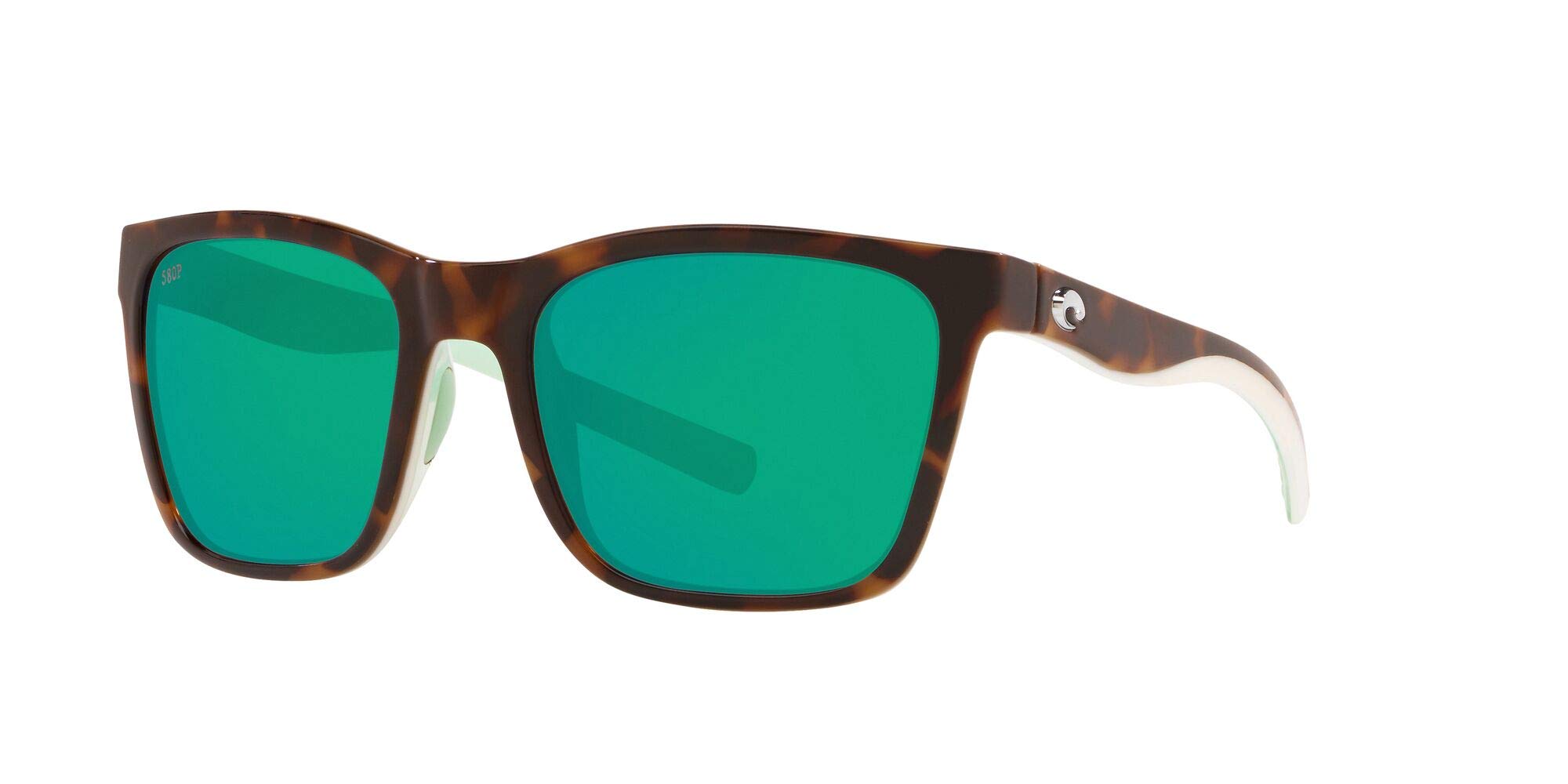 Costa Del Mar Womens Panga Square Sunglasses, Ocearch Shiny White/Blue Mirrored Polarized-580P, 56 mm