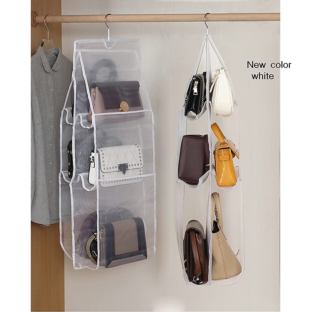 ZHAOYAN Hanging Purse Organizer Multi-Purpose Handbag Storage Bag Dustproof Washable Closet Organization Bag Double-Side 6 Pockets, White