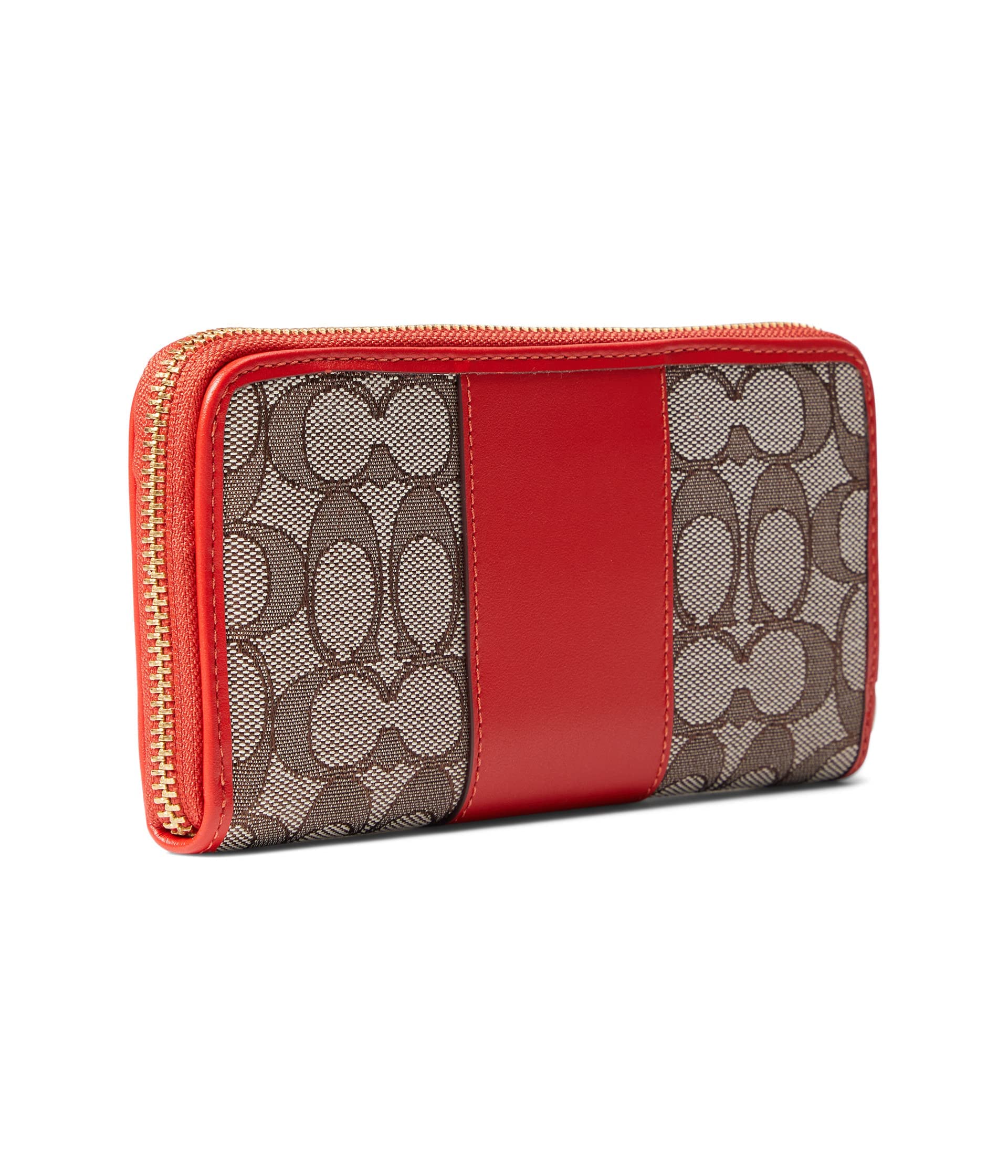 Coach Box Program Signature Jacquard Slim Accordion Zip Cocoa Sport Red One Size