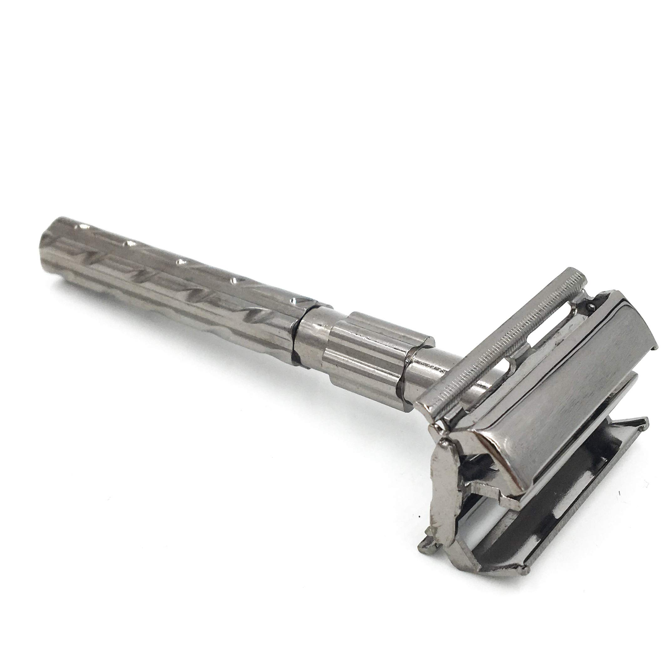Parker 22R Gunmetal Finish Butterfly Open Double Edge Safet Razor for Men, 5 Parker Premium Platinum Double Edge Razor Blades Included