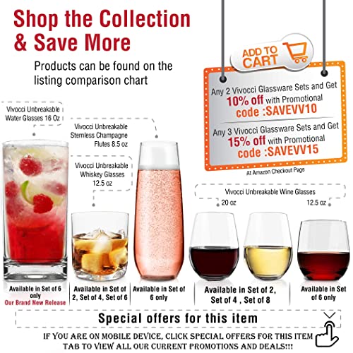 Vivocci Unbreakable Elegant Plastic Stemless Wine Glasses 20 oz | 100% Tritan Heavy Base | Shatterproof Glassware | Ideal For Cocktails & Scotch | Perfect For Homes & Bars | Dishwasher Safe | Set of 2