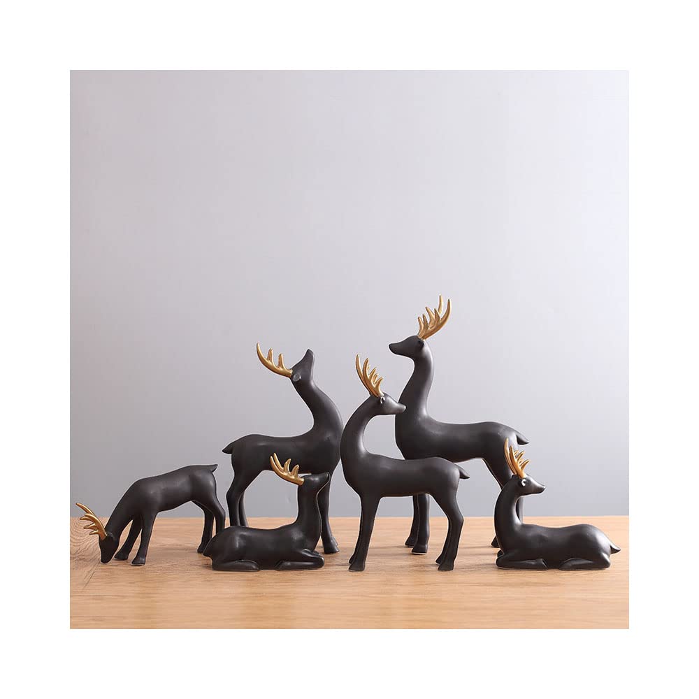 Insiswiner Deer Decor Statue for Bathroom Living Room Home Matt Black Ceramic Reindeer Figurine Gift