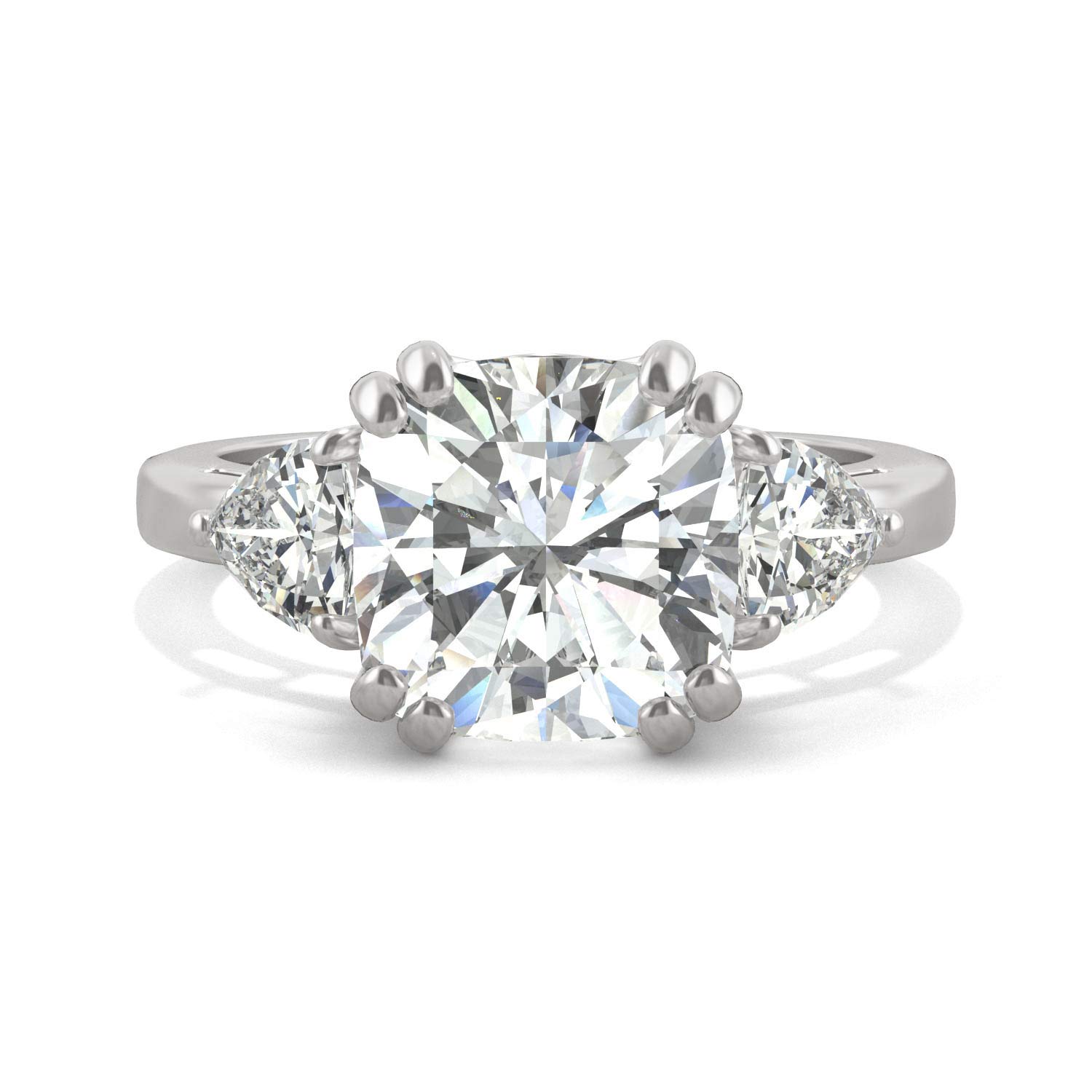 Charles & Colvard Created Moissanite 9.5mm Cushion Cut Three Stone Engagement Ring for Women | 5 cttw DEW | Lab Grown | Solid 14K White Gold with Rhodium | Size 7