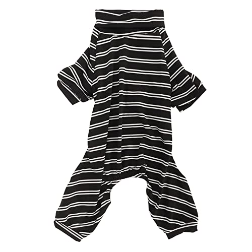 GLOGLOW Puppy Striped Pajamas, Wound Care Black White Stripe Dog Clothes Full Coverage for Daily Wear for Skin Diseases (M)
