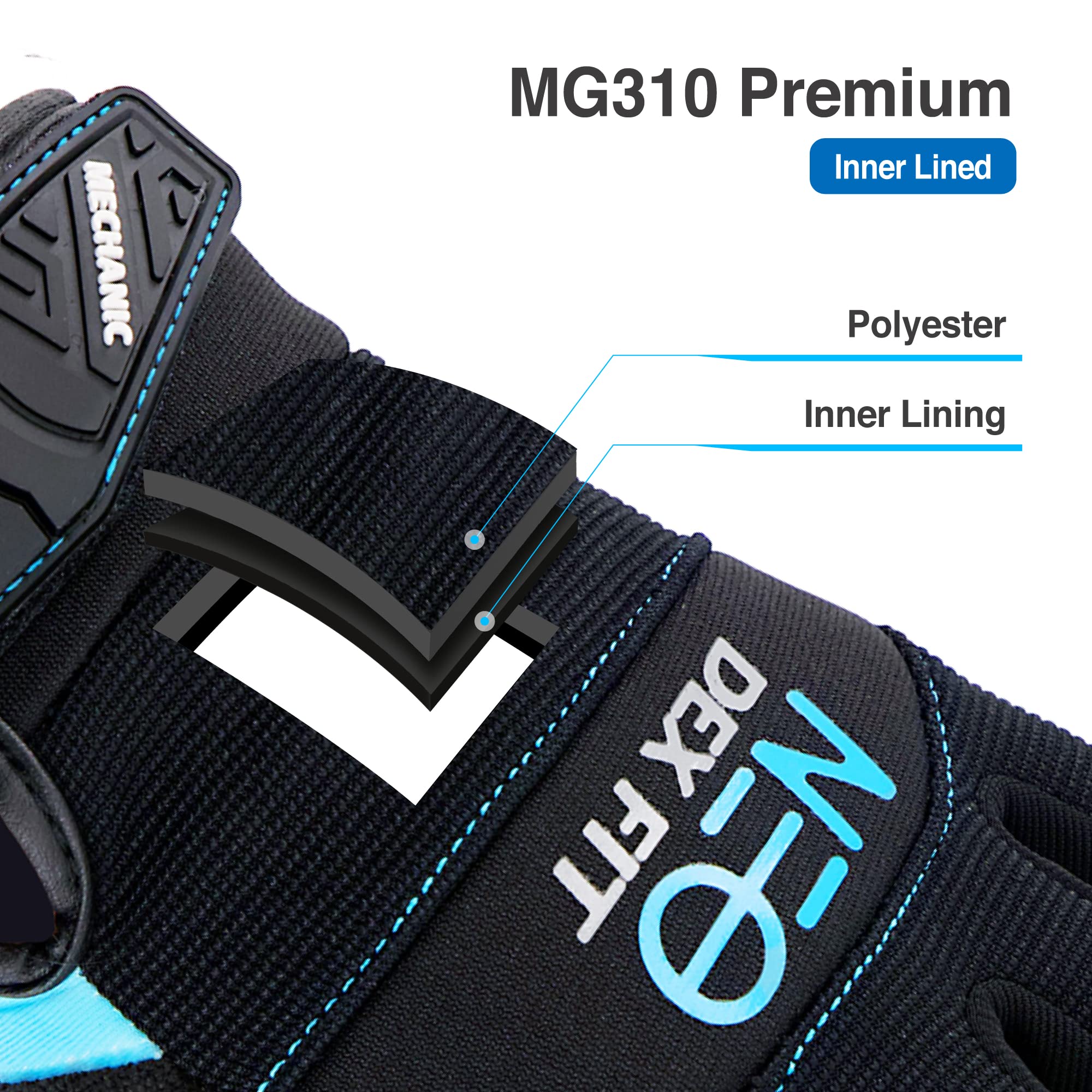 DEX FIT MG310 Mechanic Fingerless Gloves, Durable Reinforcements, Firm Grip, Comfort Fit, Touchscreen Compatible, Thin and Breathable, Washable, Black M (8) 1 Pair