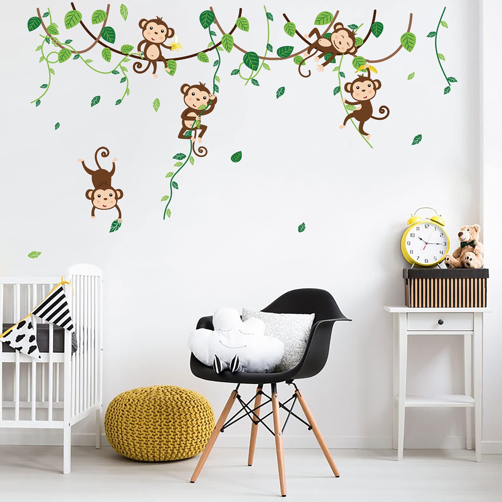 decalmile Monkey Wall Stickers Bundle with Jungle Animal Wall Stickers Baby Nursery Kids Bedroom Wall Decor