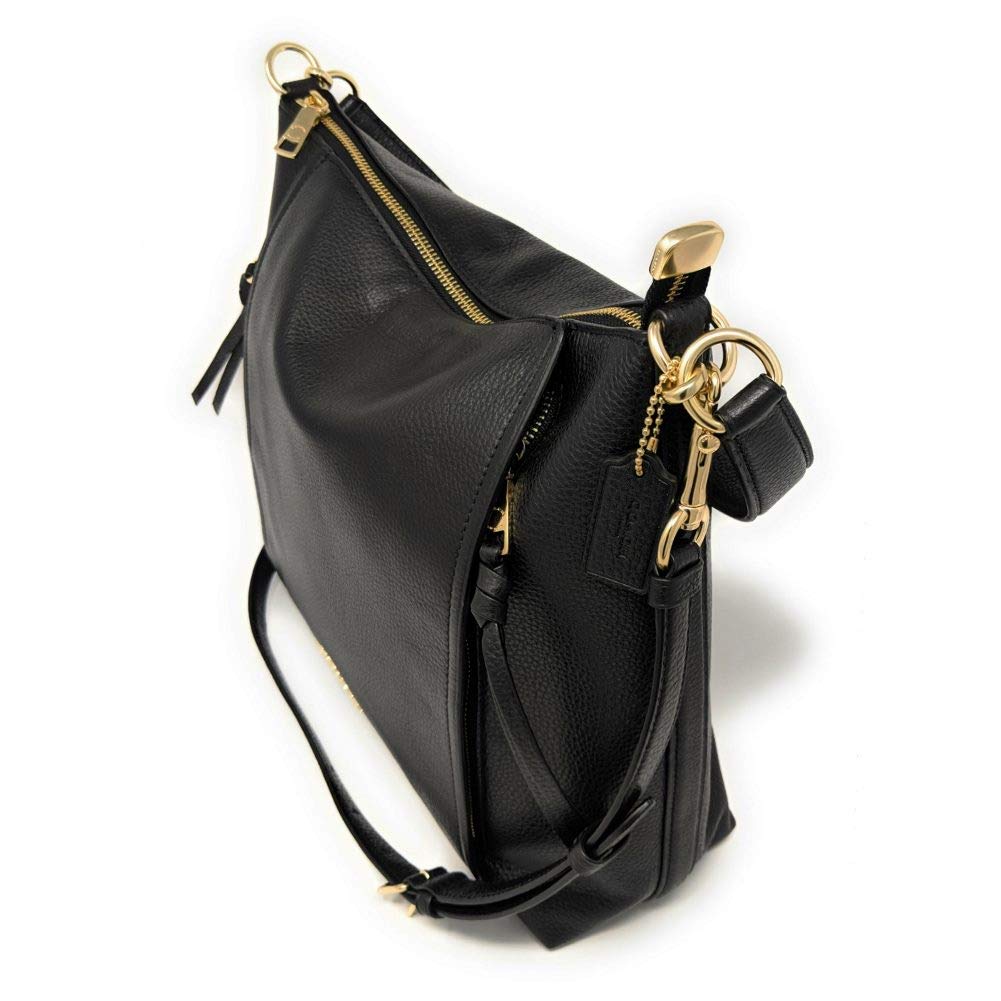 COACH Pebbled Leather Marlon Hobo Shoulder Handbag (IM/Black)