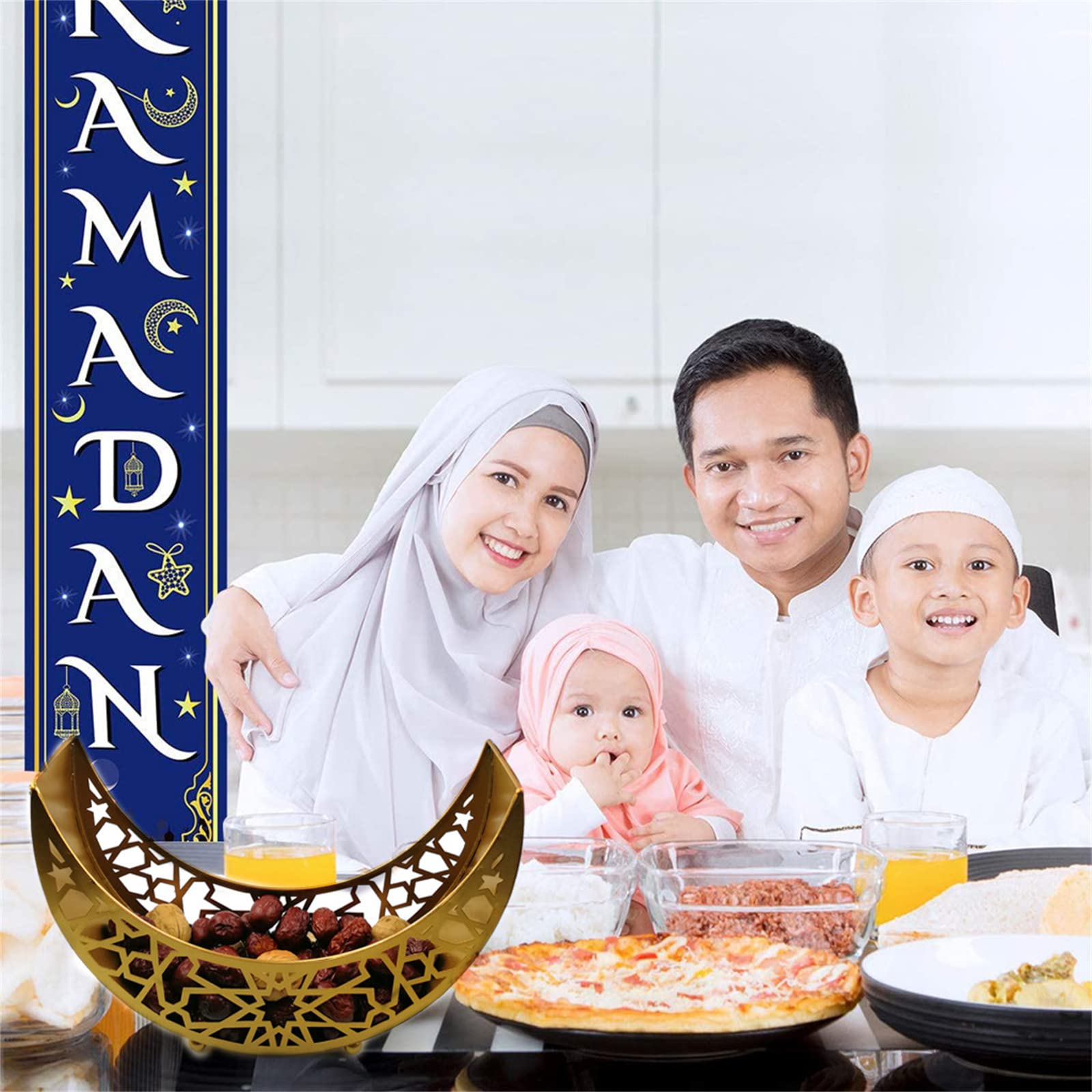 Crescent Moon Star Tray Ramadan Eid Mubarak Trays Platters,Pastry Tray Tableware Dessert Food Storage Container Display Holder for Party (A1)