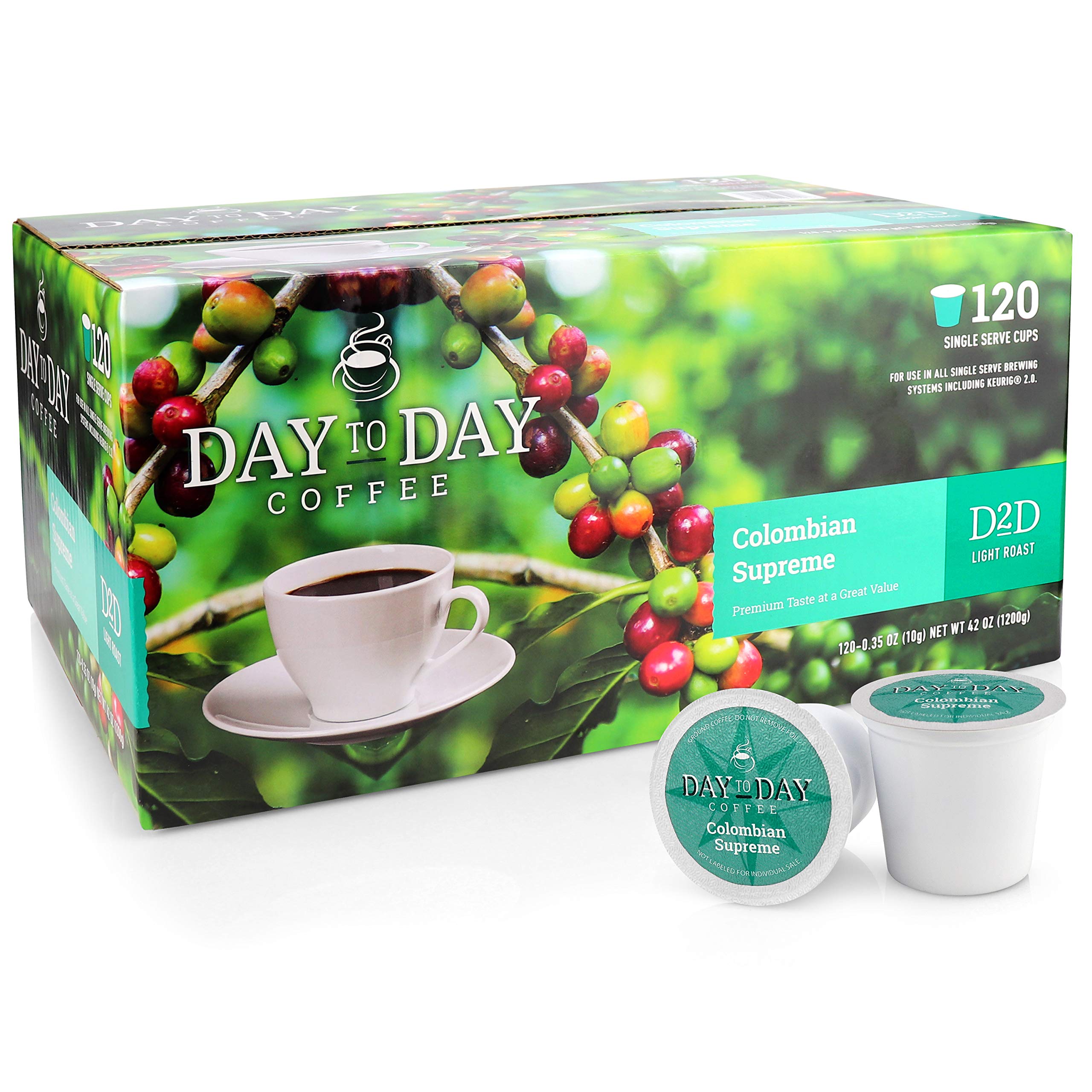 Day To Day 120-Count Colombian Supreme, Light Roast Single Serve Coffee Pods for K Cups Keurig Brewers (Colombian Supreme, 120 Count (Pack of 1))