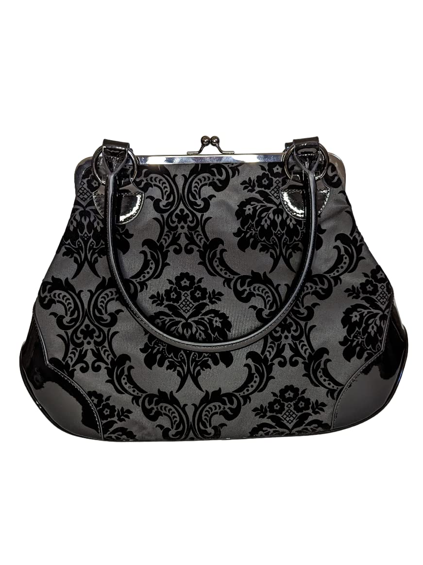 Rock Rebel Mistress Black on Black Victorian Damask Retro Kisslock Purse