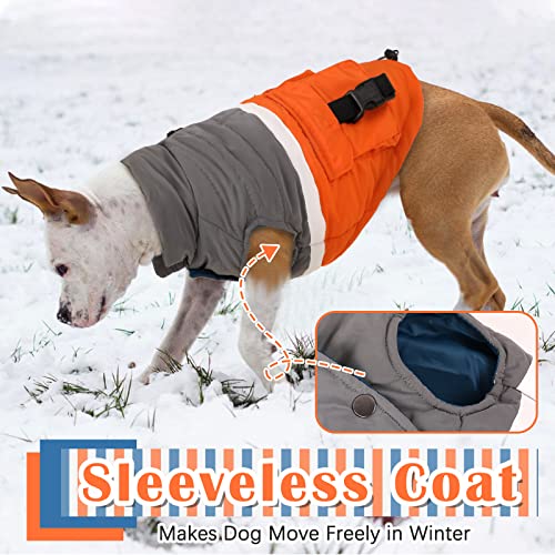 IKIPUKO Dog Winter Jacket, Reflective Dog Warm Coat Windproof Padded Doggie Coat with Pouch Dog Jacket with Harness Hole Puppy Cold Weather Coat for Small Medium Large Dogs(XS)