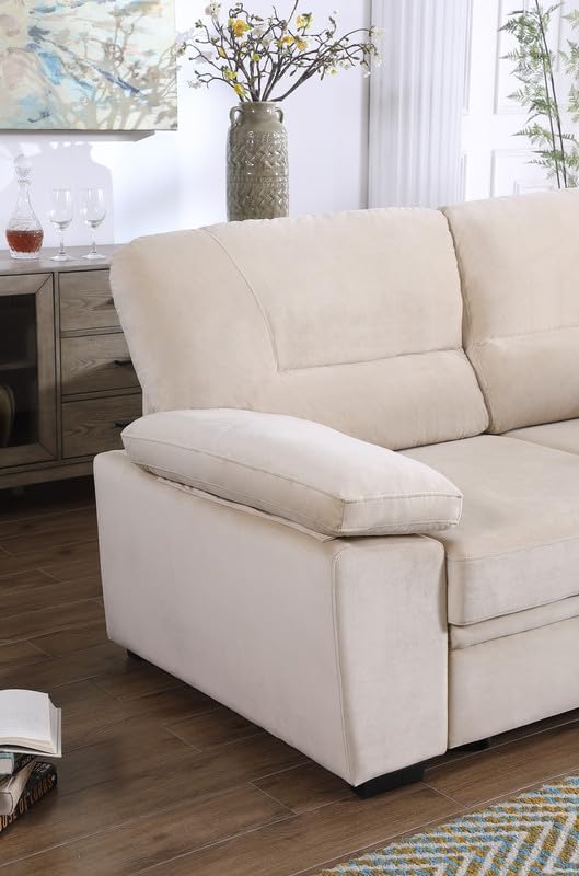 Favfurish 96" Microfiber Reversible Sleeper Sectional Sofa with Chaise and Storage, L-Shaped Couch with Pull-Out Bed and Nailhead Trim for Living Room, Apartment, Office,Saddle, Brown-1
