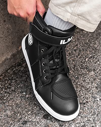 ILM Motorcycle Shoes for Men Black Waterproof Street Riding Protective Gear Breathable Powersport Anti-Slip Footwear with Ankle Support, Shift pad (Black,13)