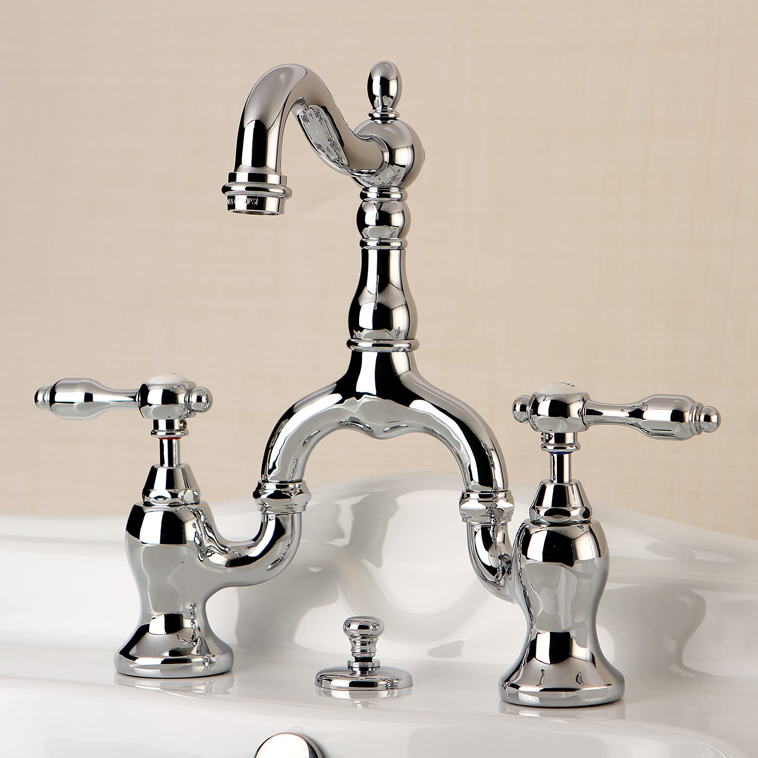 Kingston Brass KS7971TAL 4 3/4" in Spout Reach Bridge Lavatory Faucet with Brass Pop Up, Polished Chrome
