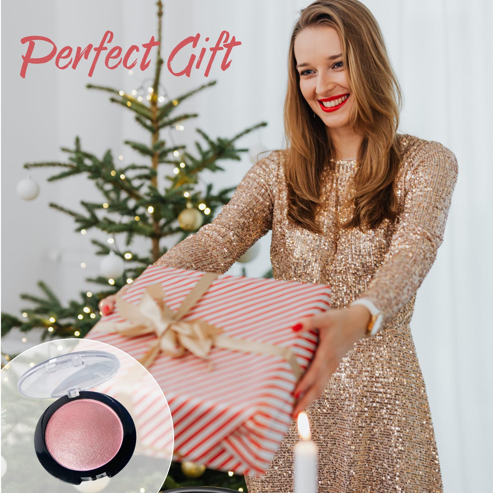 CarMela Powder Blush, Shimmery Pink Blush and Eyeshadow 2 in 1 Makeup Palette, Blendable Baked Blush