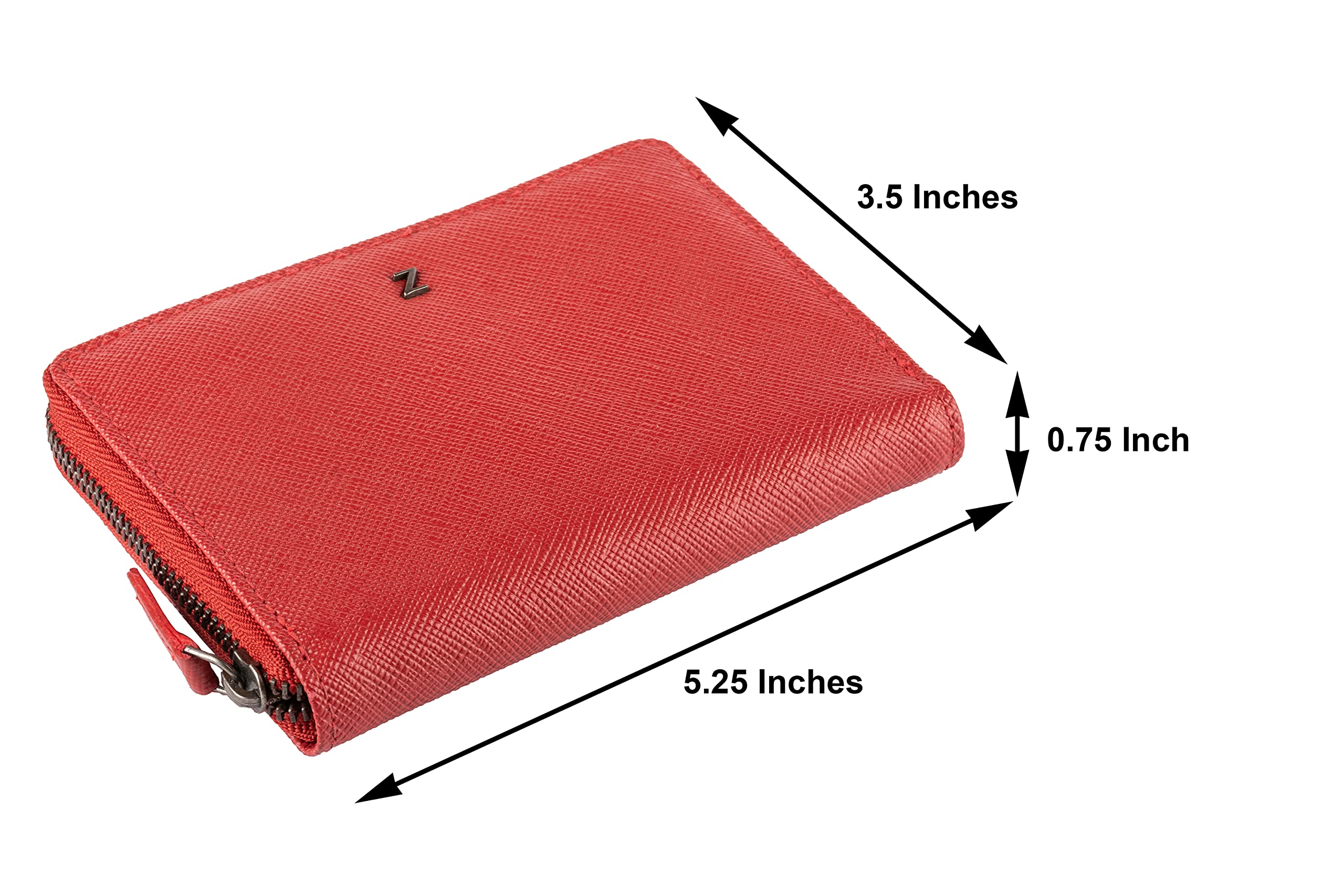 Zinda Genuine Leathers Women’s Wallet Mini Purse Zip Around RFID Protection (Red)
