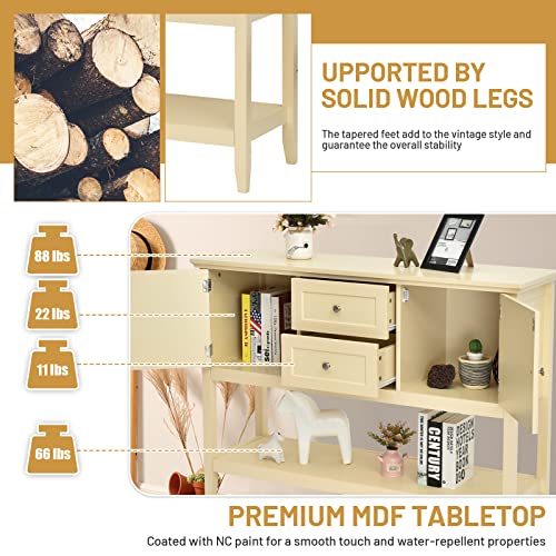 COSTWAY Buffet Sideboard, with 2 Wood Storage Drawers & Open Shelf, Console Table for Living Room Kitchen Dining Room Furniture (Beige)