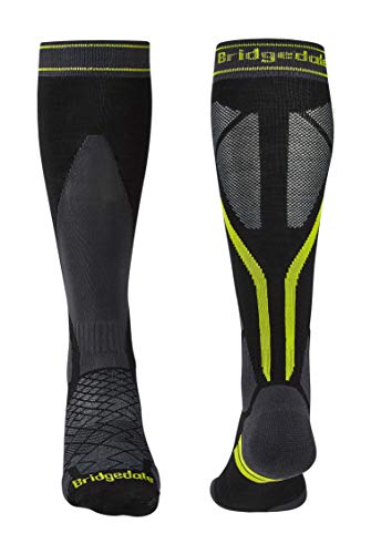 Bridgedale Men's Lightweight Ski - Merino Endurance Socks, Black/Lime, X-Large