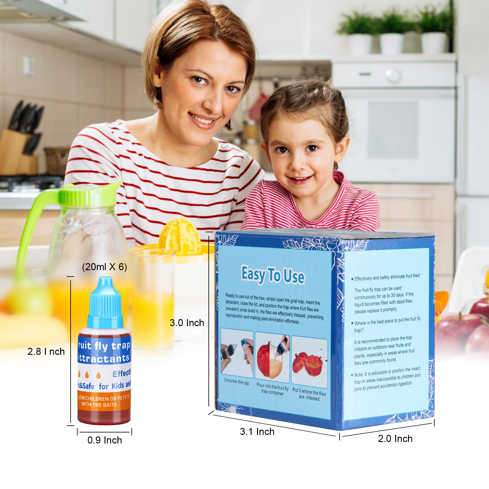 Fruit Fly Trap Refill Liquid Only, 2024 Upgrade Traps for Indoors, Efficient Gnat Killer Indoor, Fruit Bait Home, Kitchen (6, Orange)