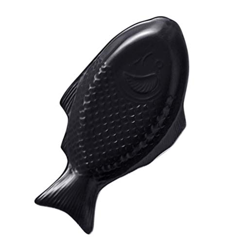 DOITOOL Ceramic Plate Fish Shaped Plate Fish Dish Porcelain Serving Platter Decorative Snack Storage Platter for Home Kitchen Black