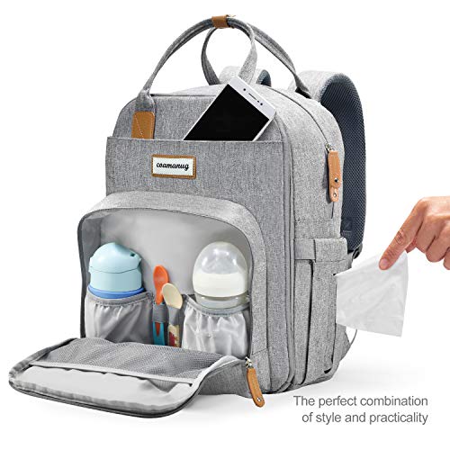 COAMANUG Diaper Bag Backpack Multifunction Travel Back Pack Maternity Nappy Bag Changing Bags Large Baby Bag Waterproof/Thermal Pockets/Stylish, Gray