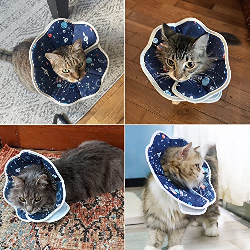 QIYADIN Soft Cat Recovery Cone, Durable Dog Collar After Surgery, Waterproof Pet Elizabethan Collar Protective Wound Healing for Cats and Puppies (Medium/Planet Pattern)