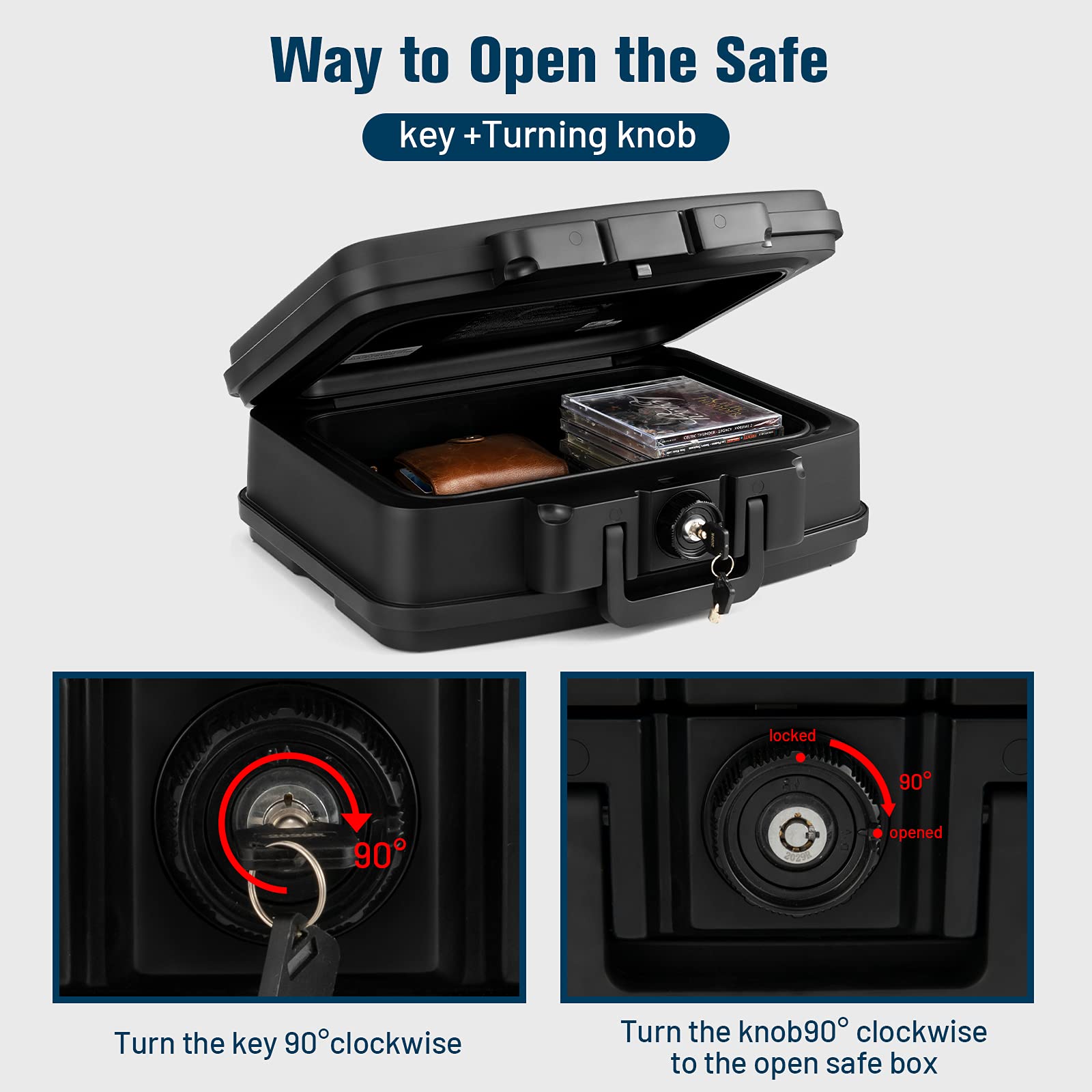 COSTWAY Fireproof Box, 0.25 Cubic Feet Space-saving Design, 30 Minutes Fire Safe Lock Box with Key Lock, Carrying Handle, Portable Waterproof File Organizer for Documents, Money
