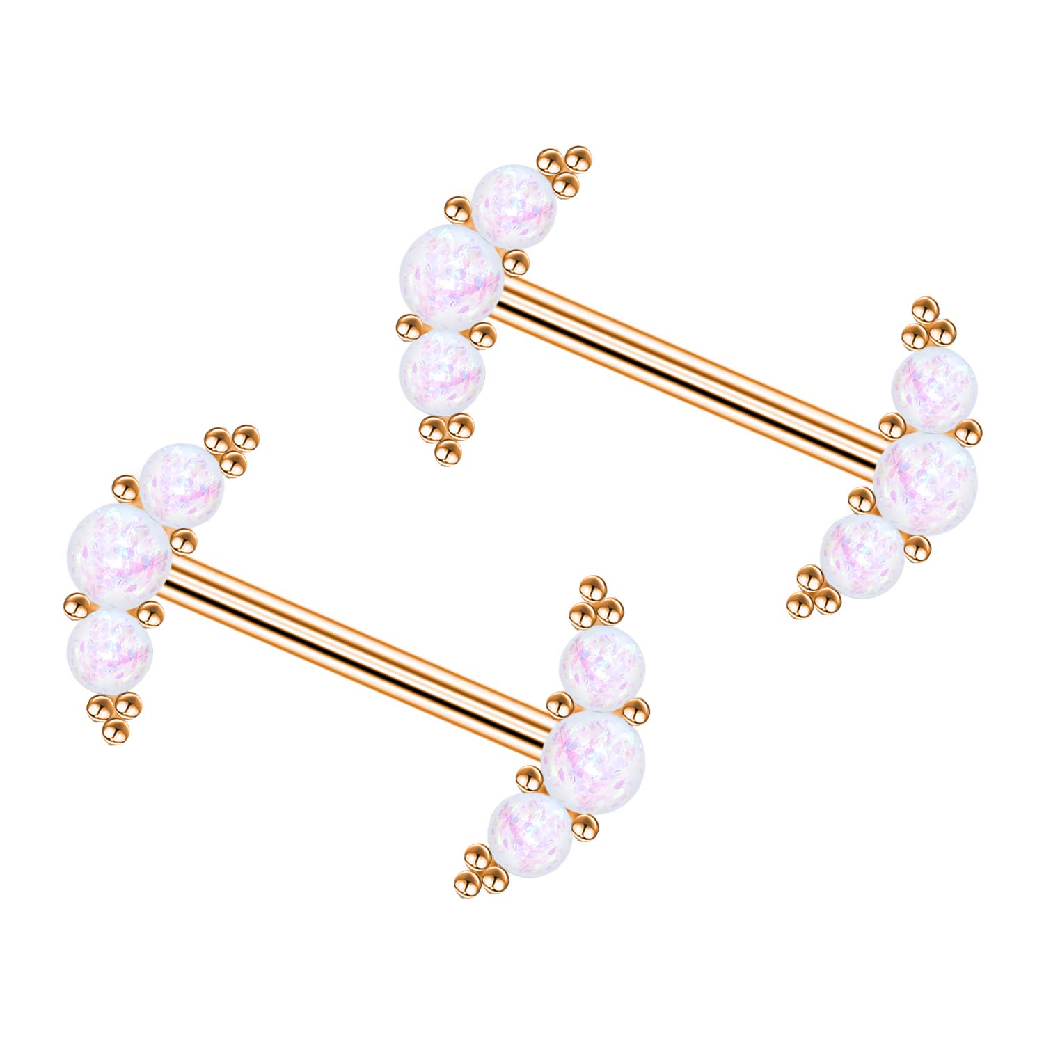 CHARM ONLINE 14G Surgical Steel Nipple Barbells White Opal Linear Arrangement Moon and Micro Ball Cluster Nipple Piercing Jewelry for Women Men…
