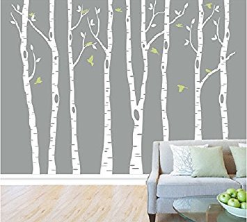 Set of 8 White Birch Tree Wall Decal Nursery Tree Wall Stickers Tree Wall Decals for Kids Room Living Room Wall Decor