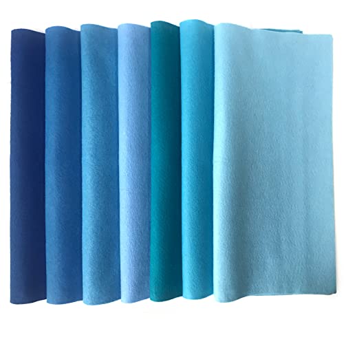Gnognauq 7Pcs Soft Felt Fabric Sheet DIY Craft Blue Series Felt Pack Sewing Nonwoven Patchwork Cotton Fabric Squares for Sewing, DIY Arts & Crafts (45x45cm)