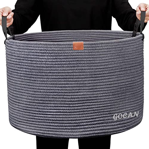 GOCAN Extra Large Storage Laundry Basket 22" X 22"X 14" Cotton Rope Woven Basket for Blanket Basket with Handles for Living Room Toys Storage XXXL (Dull grey)