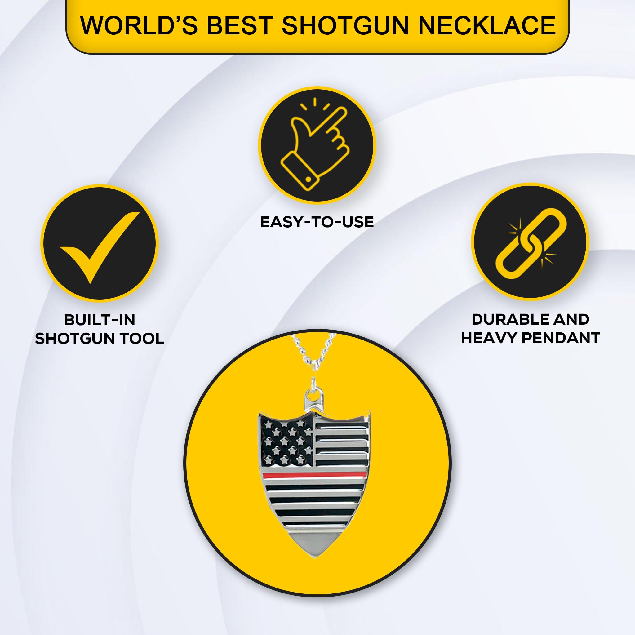 Choty - Shotgun Necklace - Silver USA Red Line - Chain and Pouch Included - 316L Stainless Steel