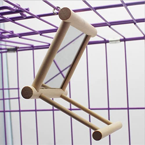 Hiborth Funny Wooden Bird Toy Mirror Stand Platform Toys for Parrots Cockatiel Vogel [Shipped from US]