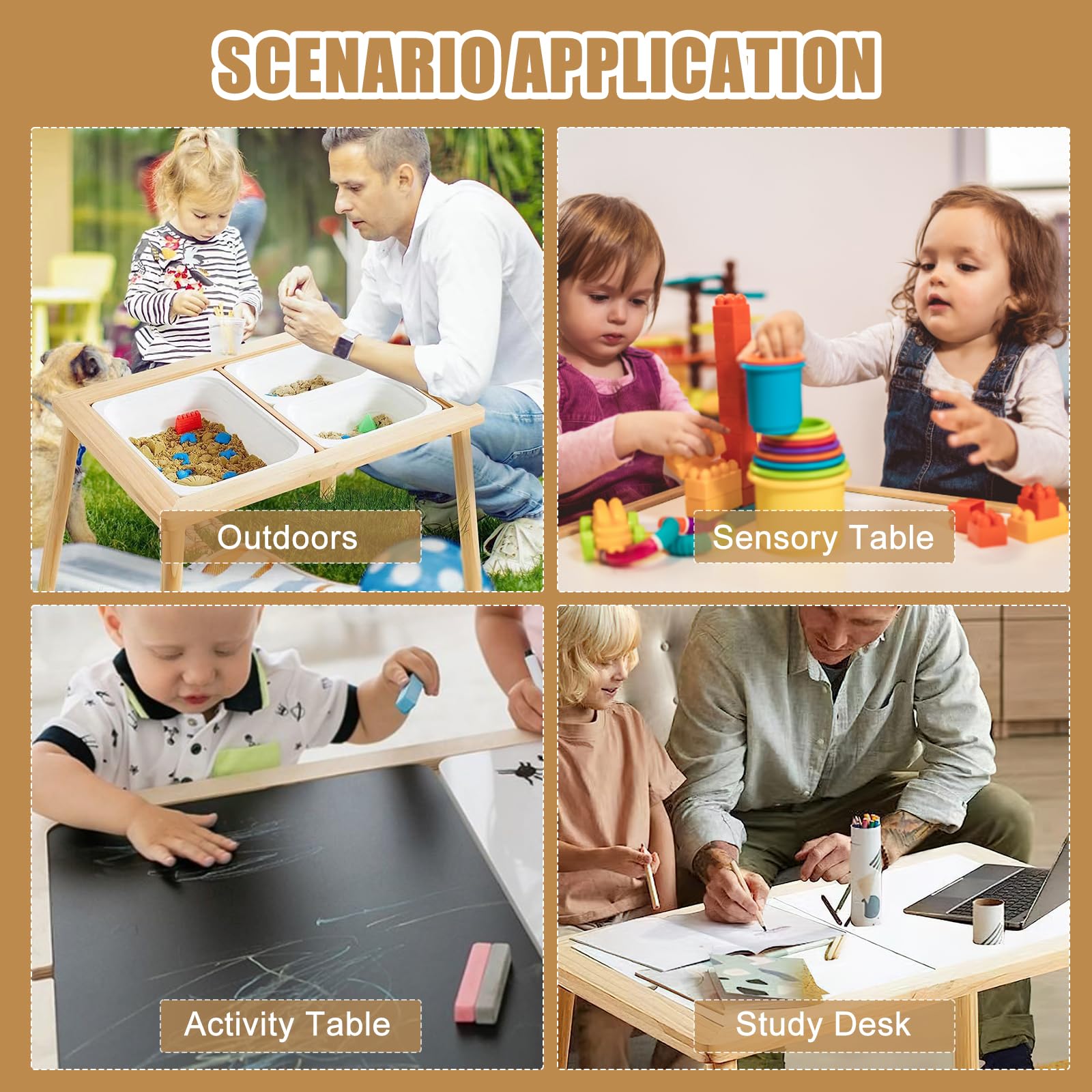 GEBAROW Sensory Table for 3-5 Ages, Toddlers Kids Sand Table with Chalk Board and Whiteboard, Activity Water Table with Lid Storage Bins and Buckets for Indoor Outdoor Use