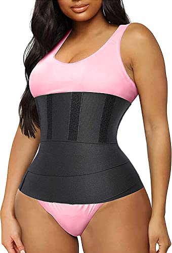 Waist Trainer Wrap Plus Size - Adjust Your Snatch Bandage Wrap Tummy Sweat Wraps - Waist Trainer For Women | Belly Body Shaper Compression Wrap | Gym Accessories Black | Bonus Gift Breast Lift Tape