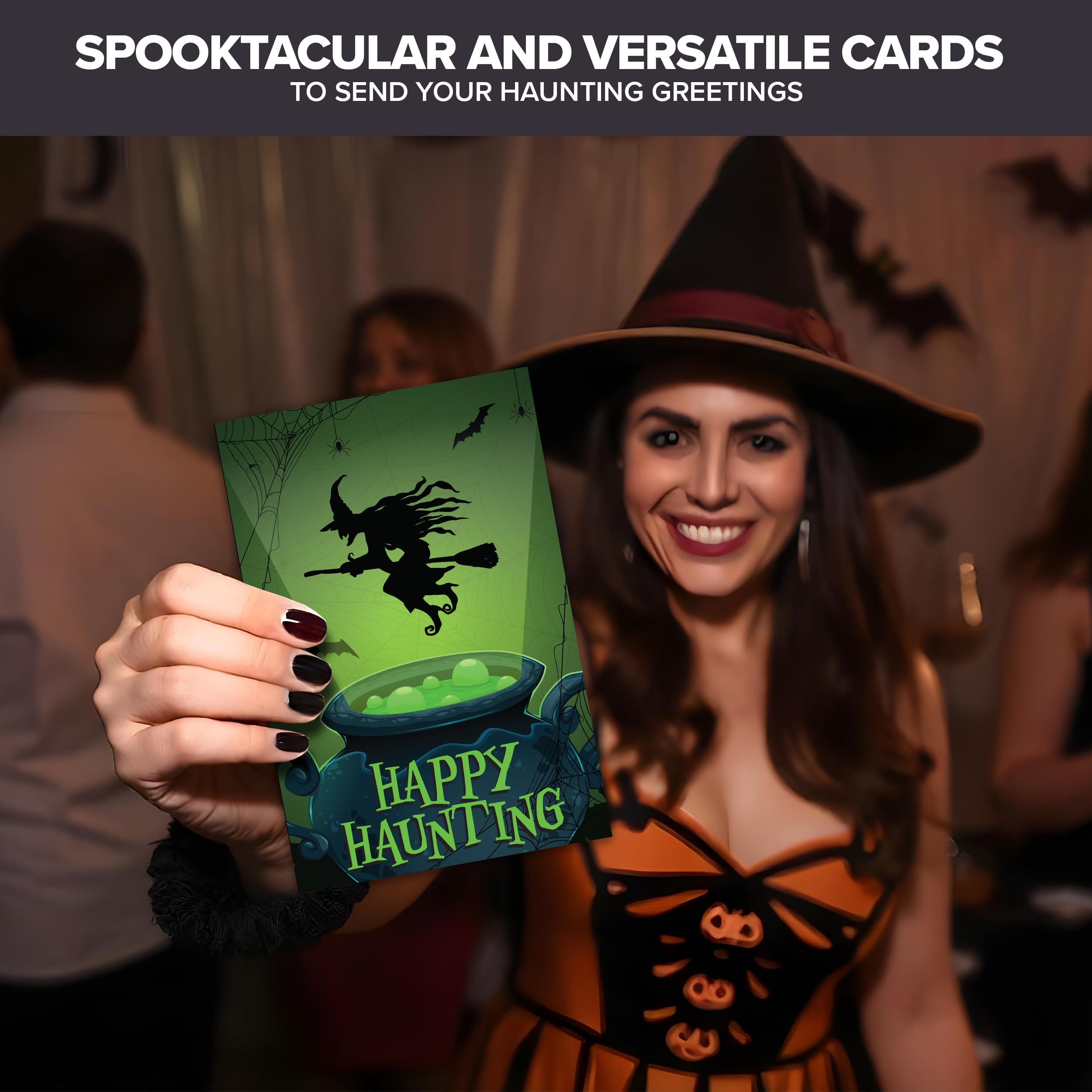 Decorably 24 Pack Happy Halloween Cards with Envelopes & Stickers - 8 Designs Blank Inside Halloween Cards and Envelopes, 4x6in Halloween Cards for Kids, Halloween Note Cards, Halloween Greeting Cards