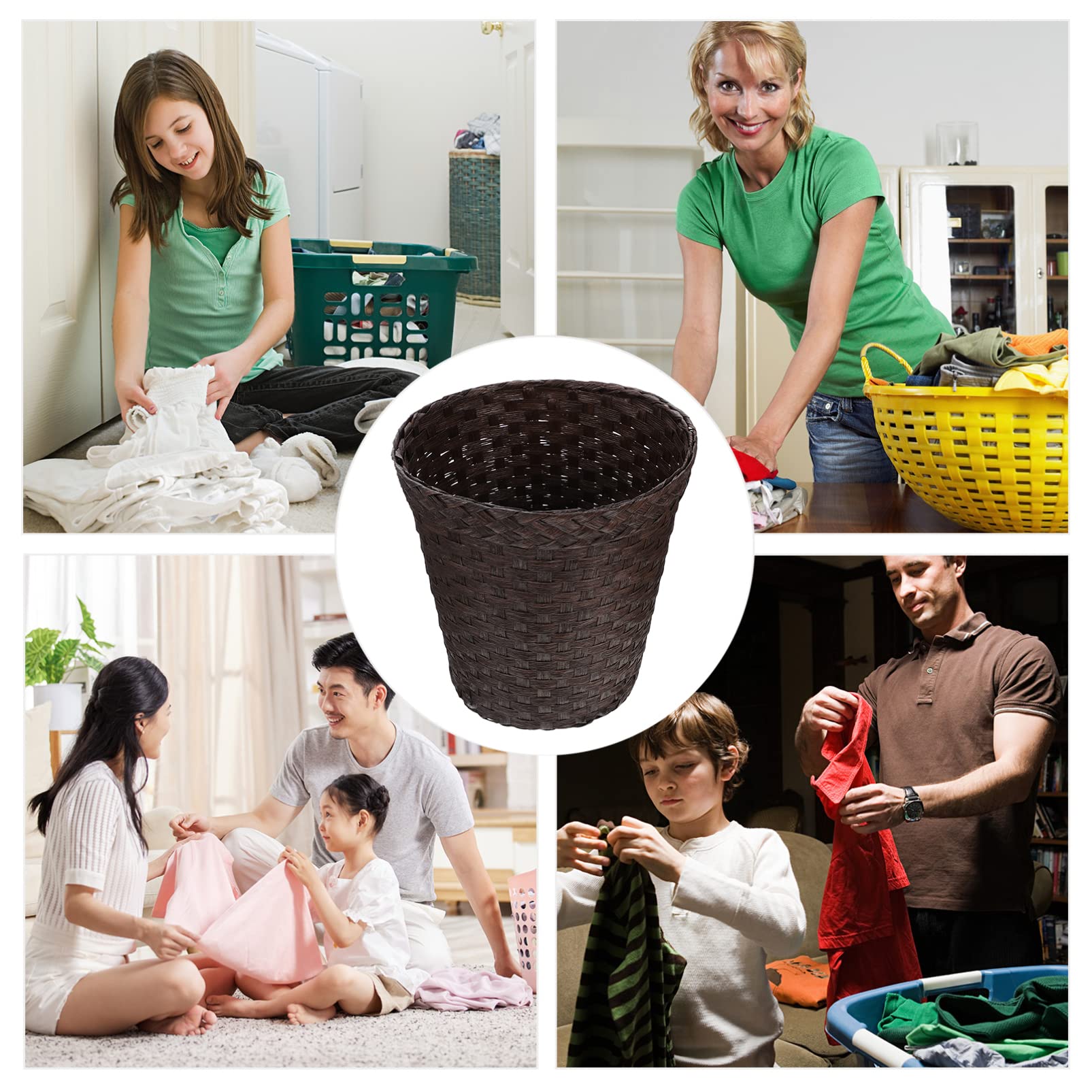 Healvian Home Decor Woven Waste Basket Paper Wicker Trash Can Round Wastebasket Garbage Bin for Bathroom Essentials Sundries Laundry Storage Basket Coffee Laundry Basket