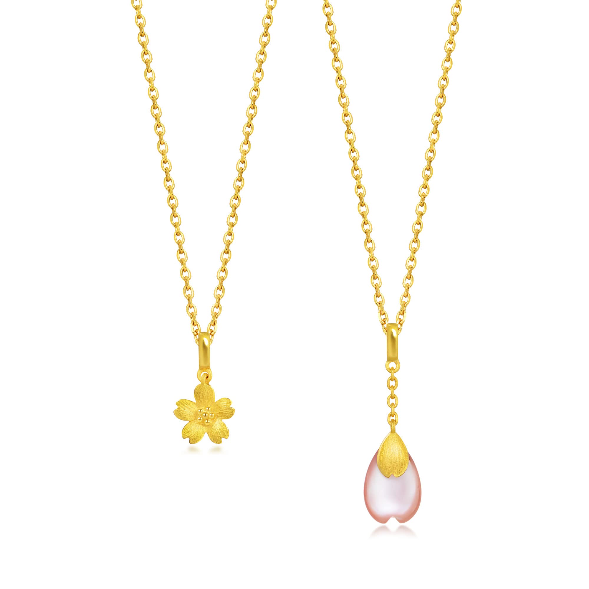 CHOW SANG SANG 999 24K Solid Gold Mother of Pearl Petals Pendant for Women 90321P [Not Include the Neckace]