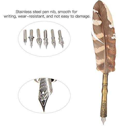 Wal front Quill Pen, European Retro Style Dip Pen Calligraphy Pen Set with 5pcs Stainless Steel Nibs Office Writing Instrument