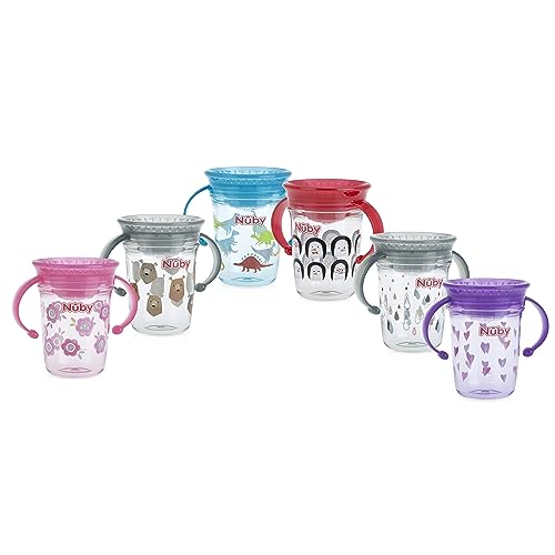 Nuby Tritan No Spill 2 Handle 360 Degree Printed Wonder Cup, Prints May Vary, 1pk