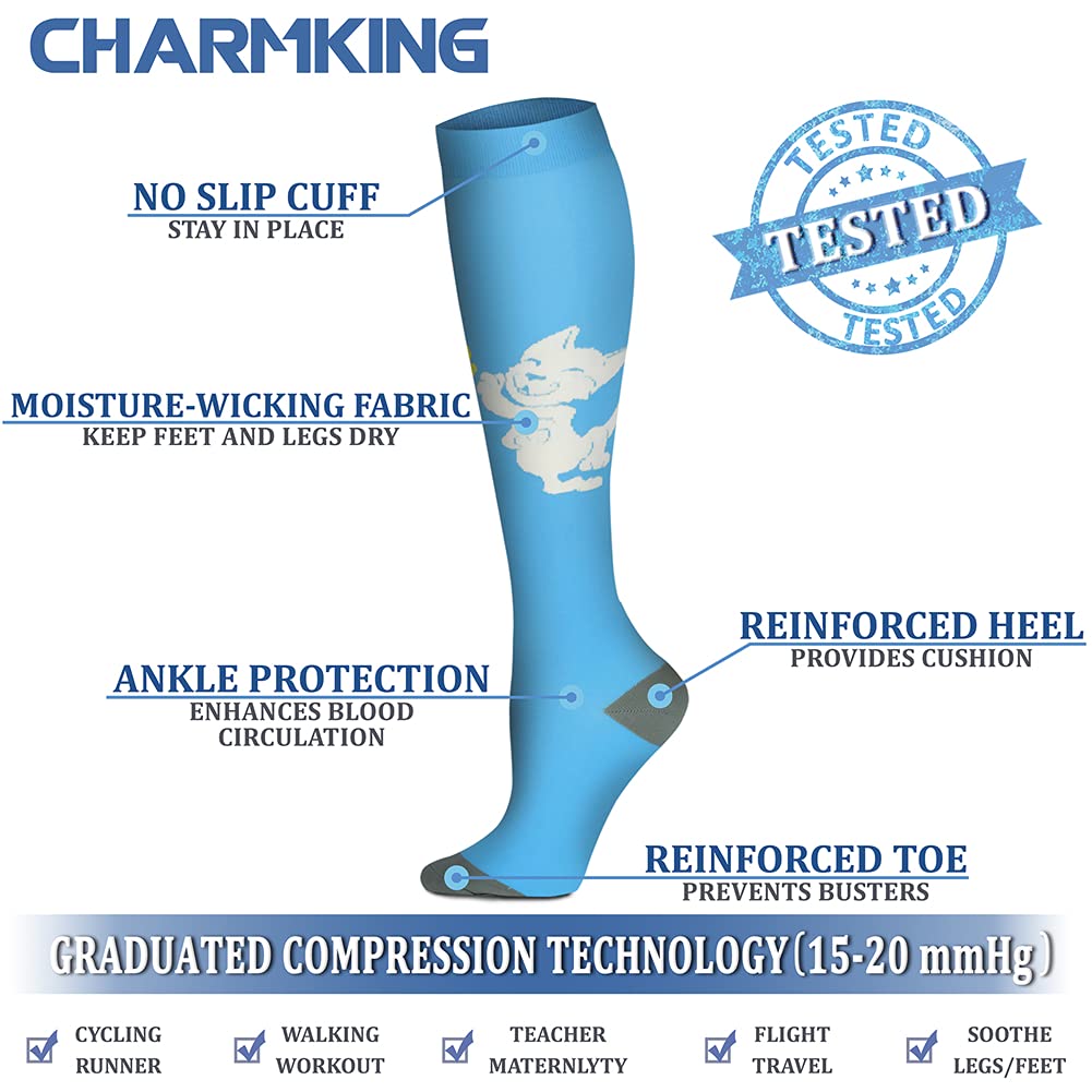 CHARMKING Compression Socks for Women & Men (8 Pairs) 15-20 mmHg Graduated Copper Support Socks are Best for Pregnant, Nurses - Boost Performance, Circulation, Knee High & Wide Calf (L/XL, Multi 40)