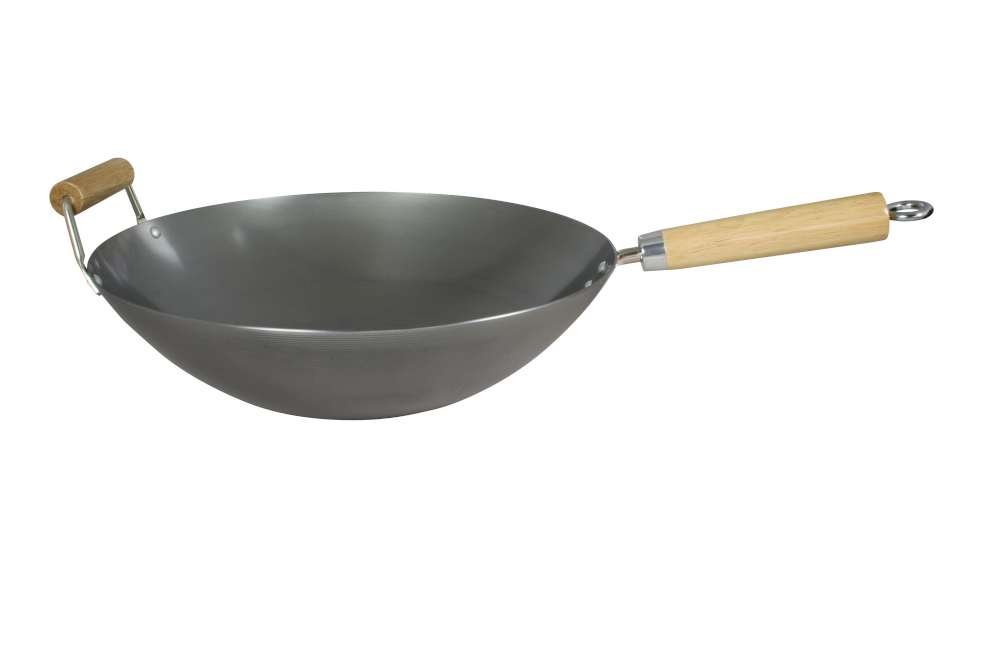 Dexam 12108514 Professional Carbon Steel Wok with Helper Handle 14" (35cm), Black
