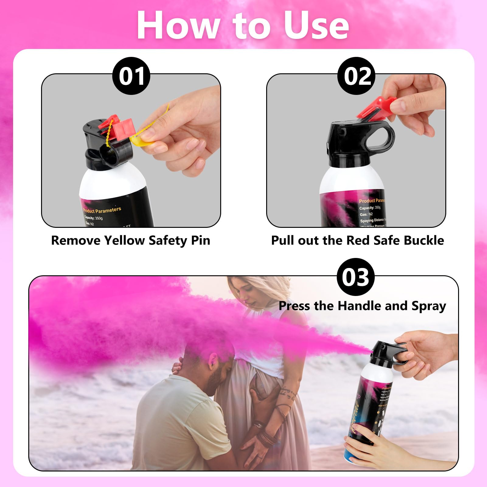 Gender Reveal Fire Extinguisher 2 Packs, Gender Reveal Ideas, Baby Girl Reveal Party Ideas 100% Biodegragable for Gender Reveal Decorations(Pink)