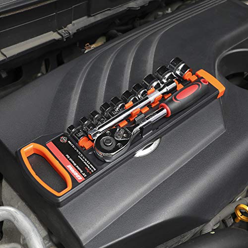 Egofine 12pcs 3/8 Inch Ratchet Socket Wrench Set, Drive Socket Set with 10 Sockets 8-14,17,19,21mm and 2 Way Quick Released Ratchet Handle and Extension Bar