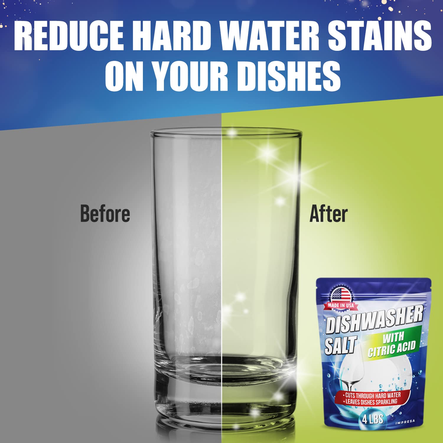 Impresa Dishwasher Salt Water Softener - 5 lbs - Protects From Hard Water Residue and Limescale - Compatible with Bosche, Miele, Thermador, Whirlpool, and More - 100% Pure Coarse Grain Salt