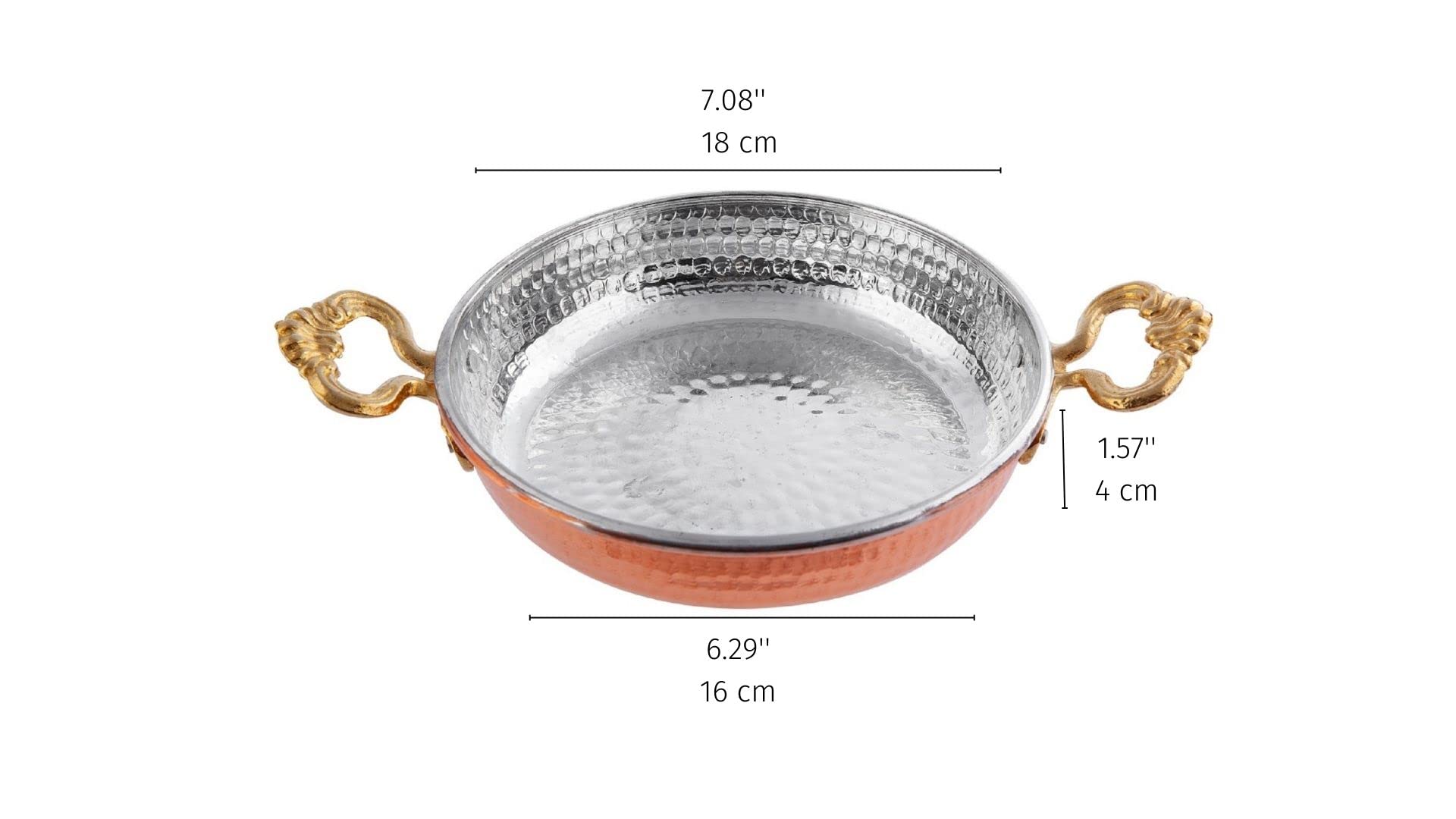 DESTALYA Copper Pan 7.08'' Hammered Handmade Authentic Red Copper Skillet with Metal Handles for Cooking Egg Omelet Frying Pot Stove Top Turkish Sahan 18 cm