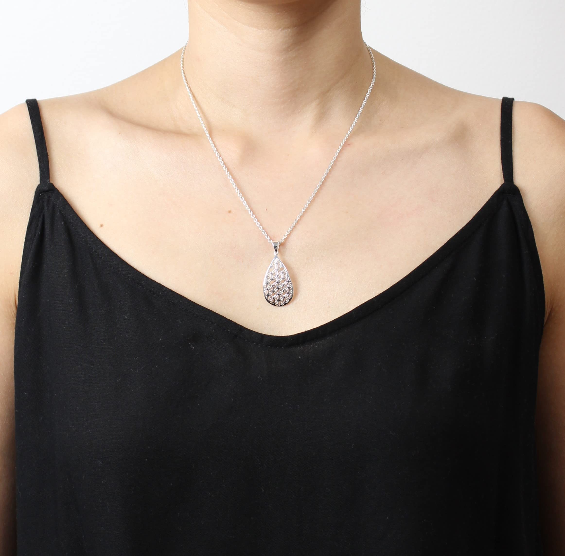 COSUMOSU flower of life Sacred Geometry Tear Drop 925 Sterling Silver Pendant