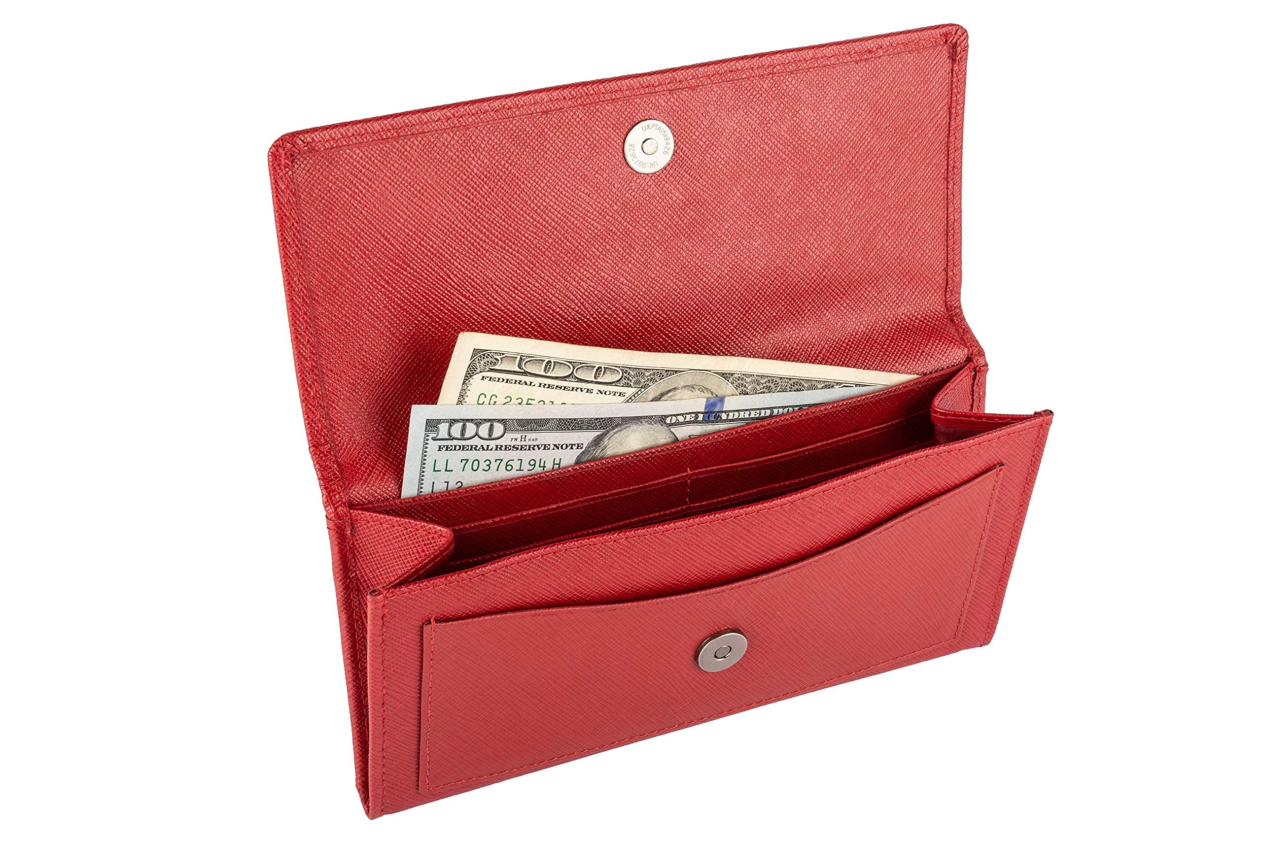 Zinda Genuine Leathers Women’s Wallet Long Purse Flap Over RFID Protection (Red)